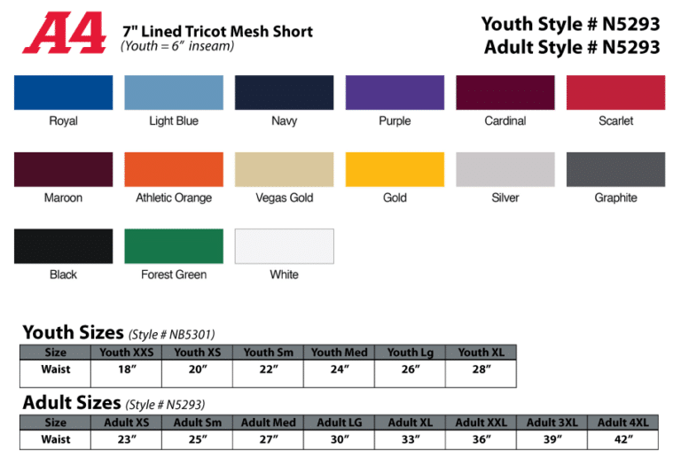 PE Uniform Shirts & Shorts Color Options | Kustom Imprints